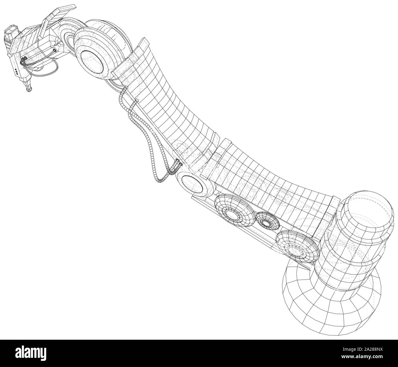Robotic Arm Hand isolated on white. Technical wire-frame. Vector ...