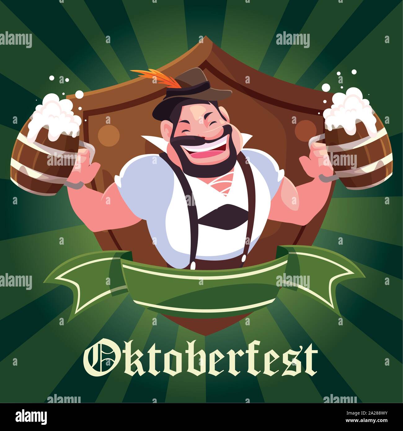 man with german traditional dress and label oktoberfest vector ...