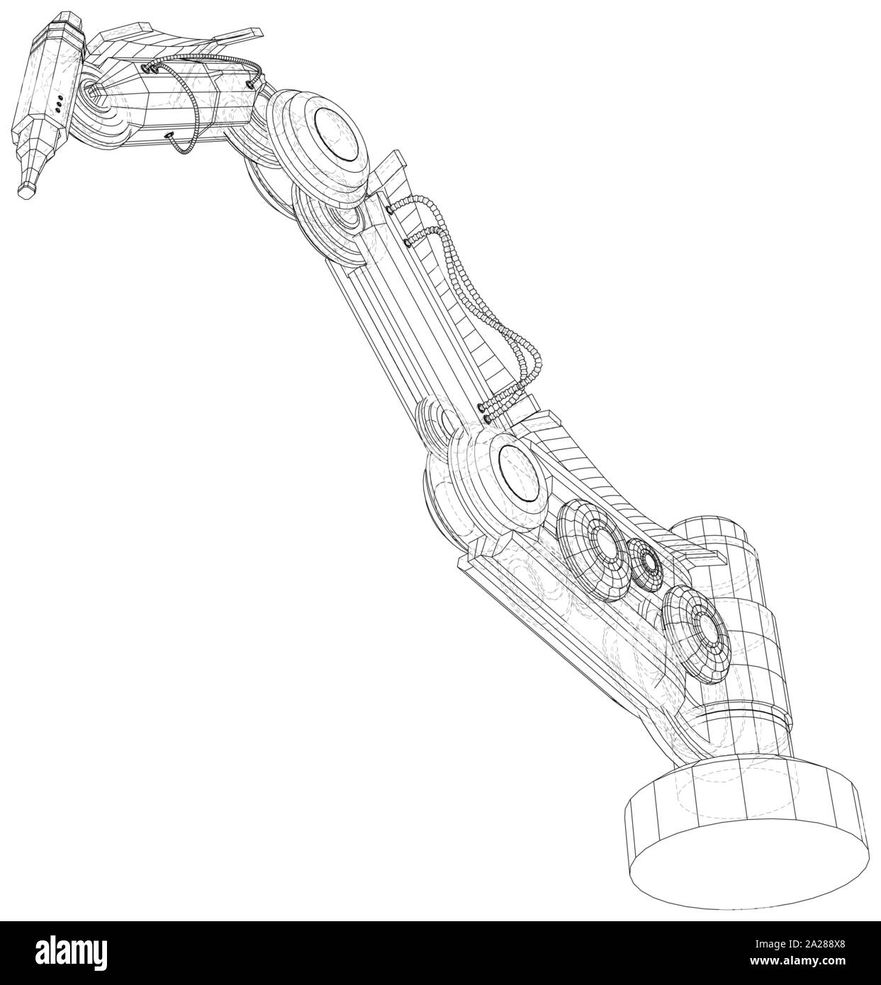 Robot arm, industrial machinery. Technical illustration wire-frame ...