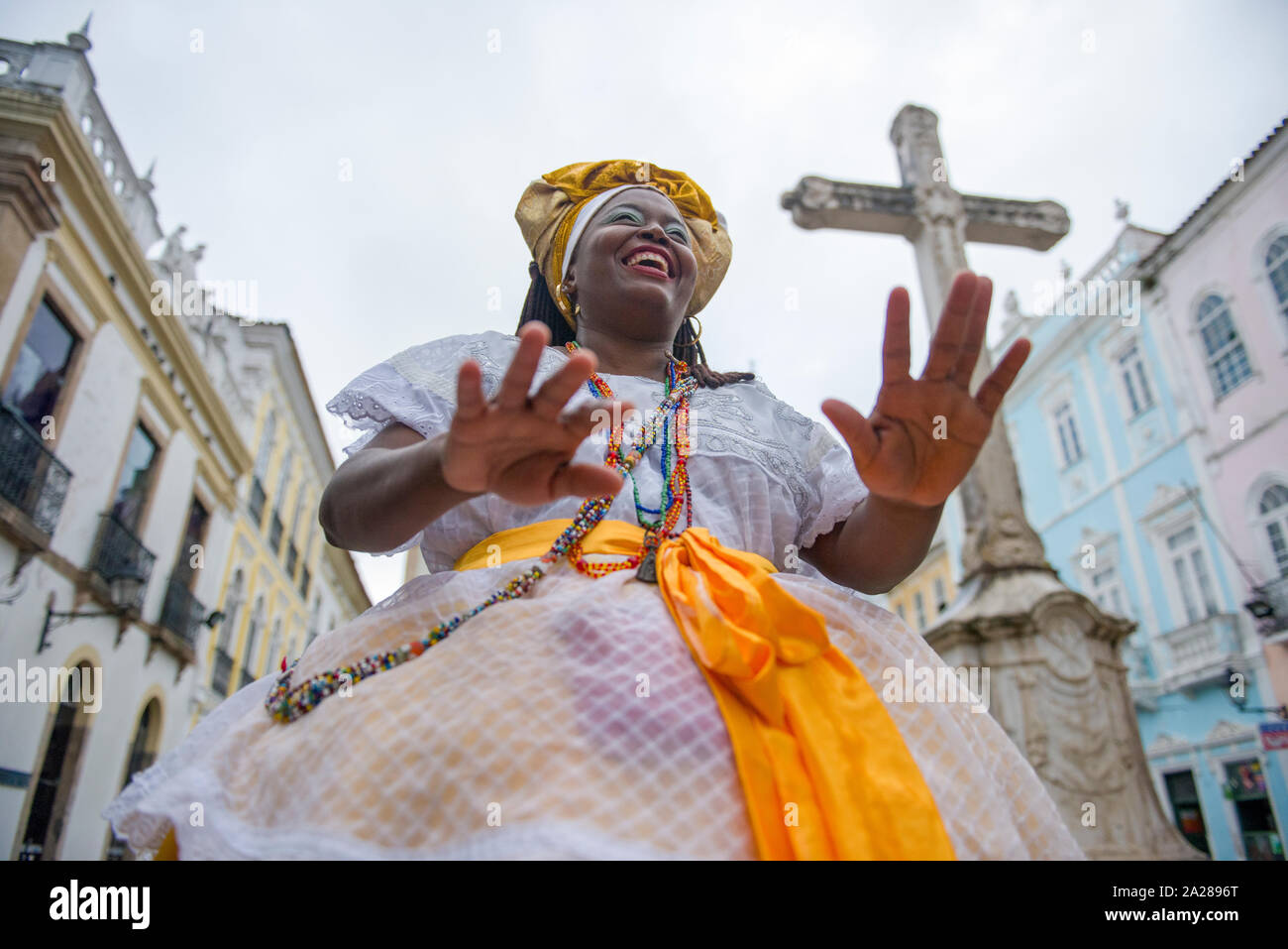Typical baiana in the Pelourinho, historical neighborhood of Salvador ...