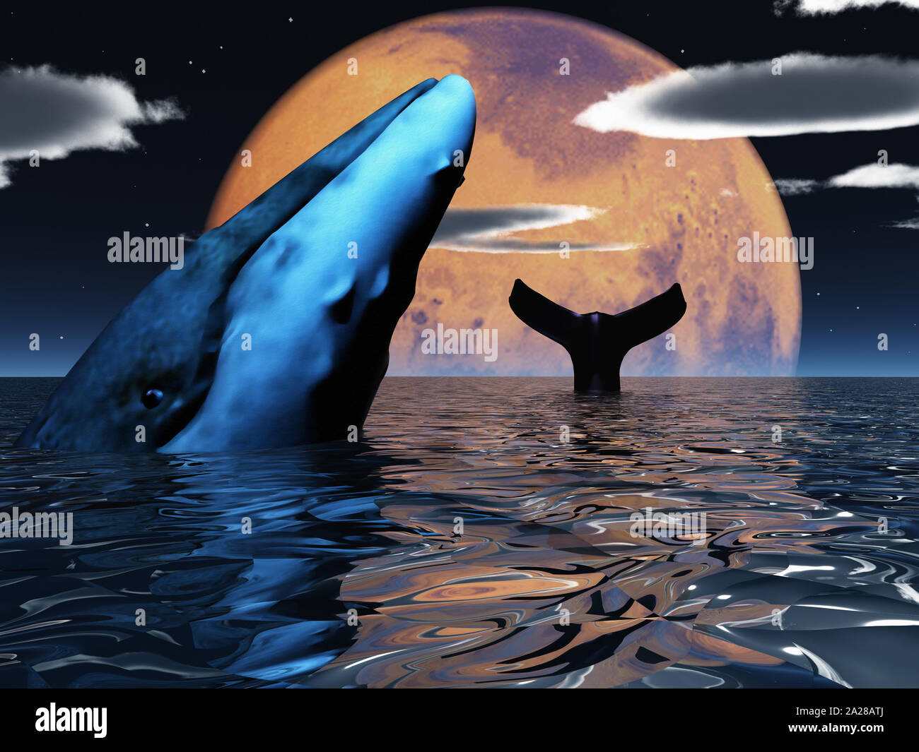 Sci fi digital art. Whale in exoplanet ocean Stock Photo - Alamy