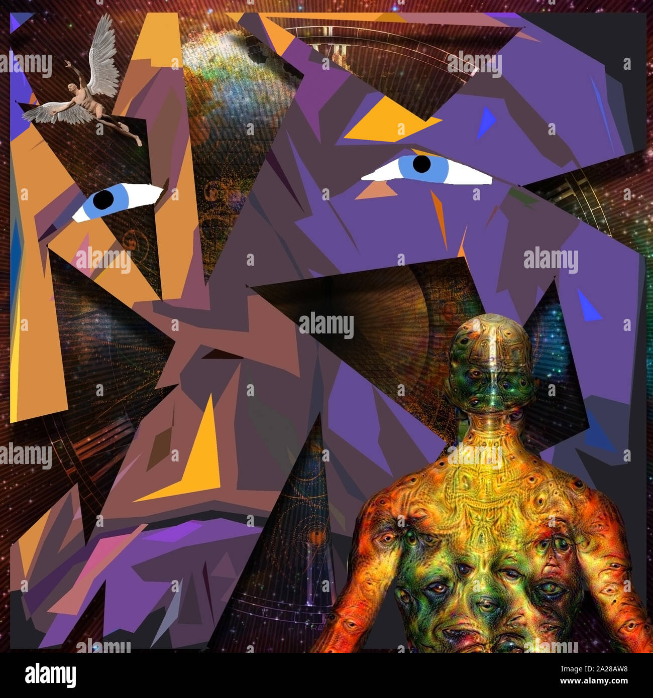 Abstract composition. Weird eyes on man skin Stock Photo - Alamy