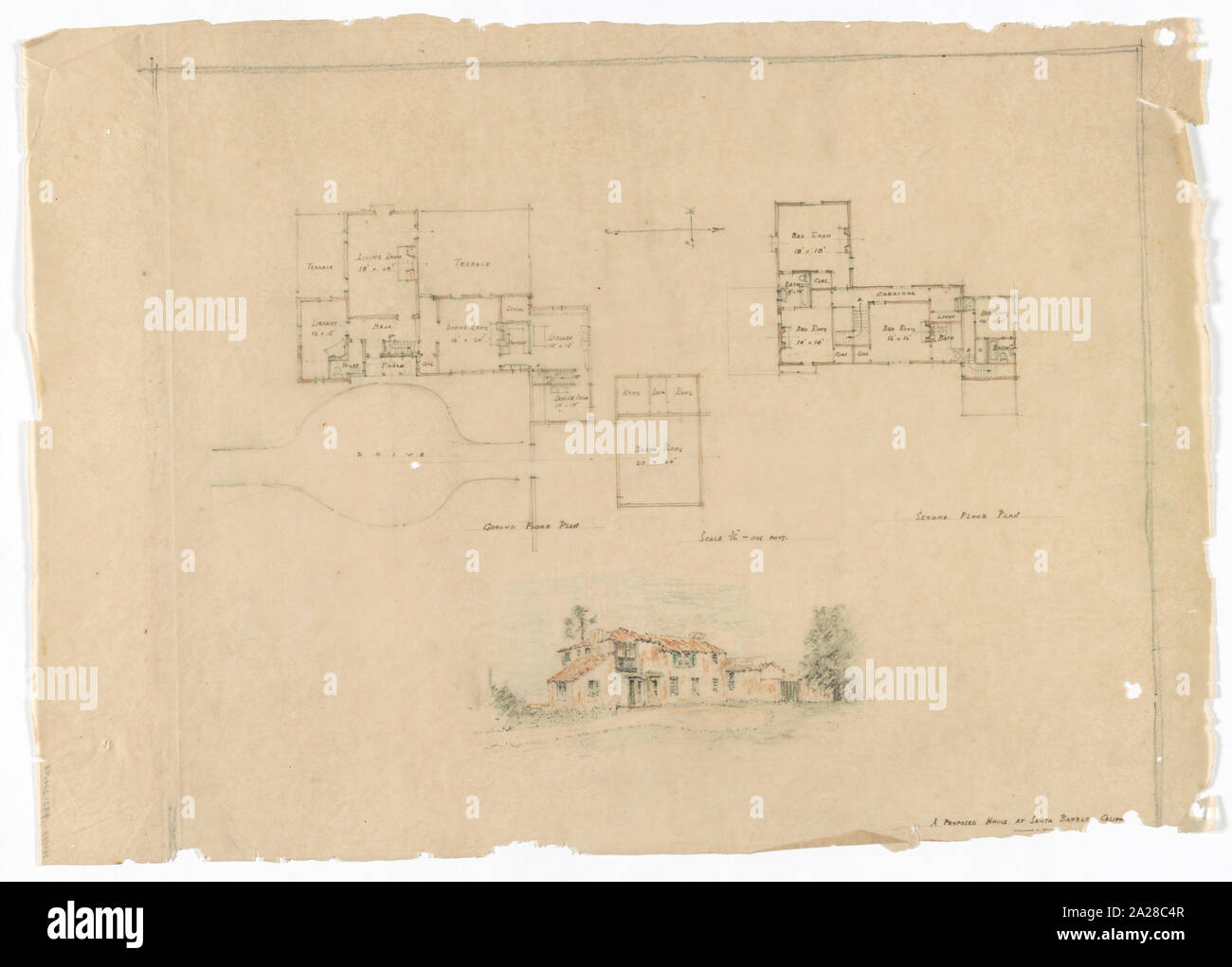 Proposed house at Santa Barbara, California. Plans and rendering ...