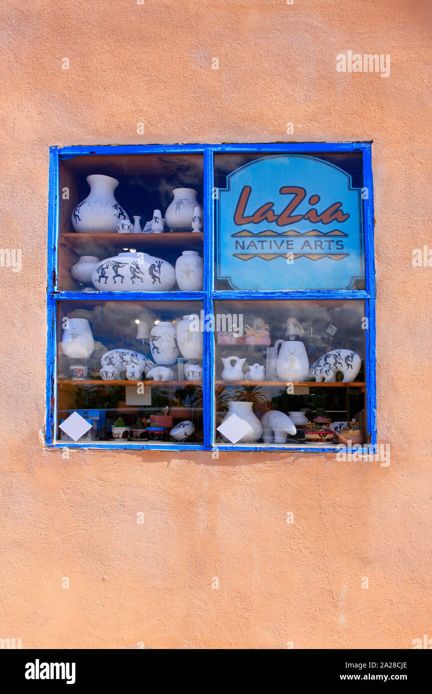 Blue framed window of La Zia Native Arts store in the Old Town Artisans ...