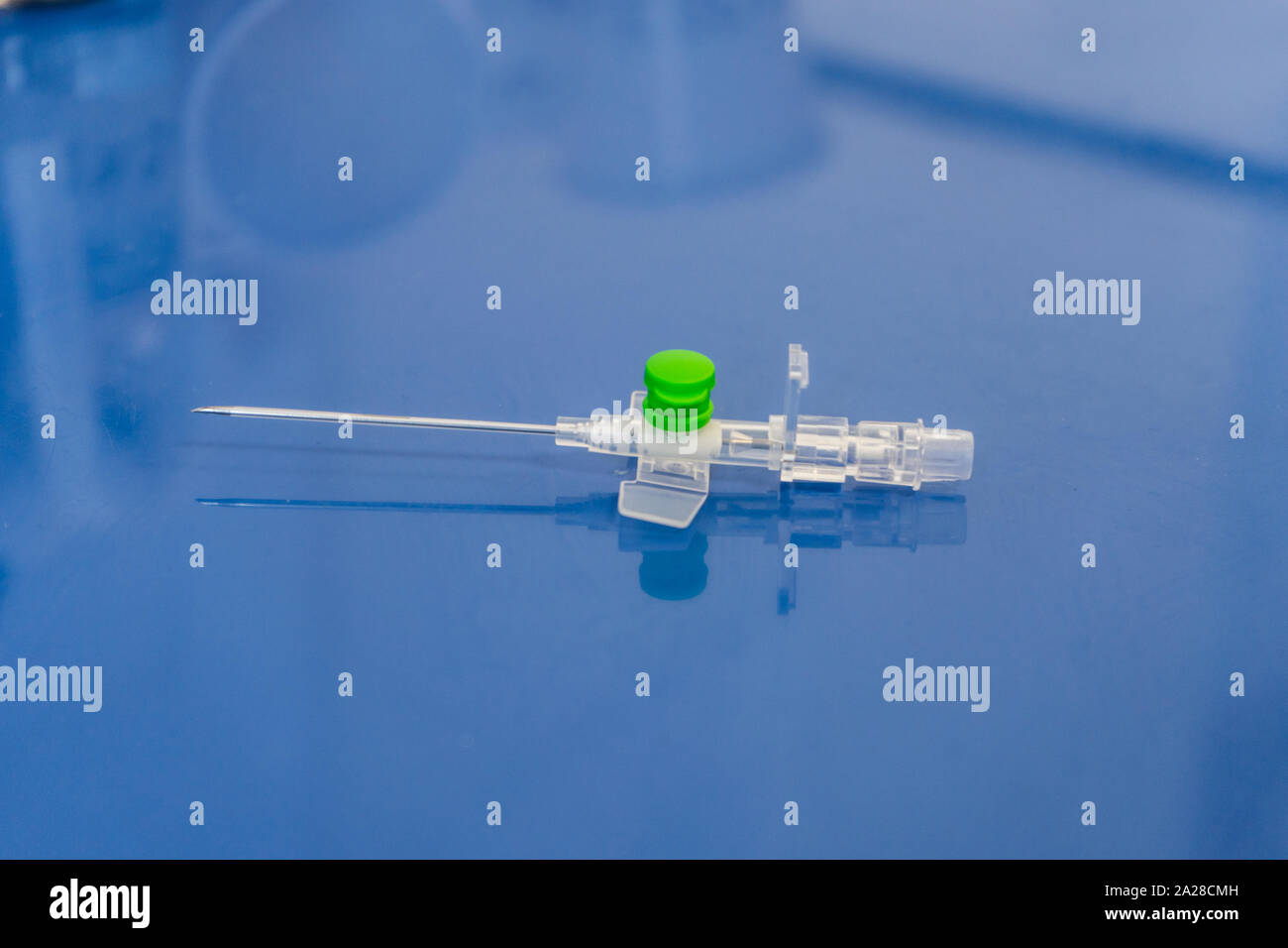 Peripheral venous catheter placed on the therapy trolley in the ...
