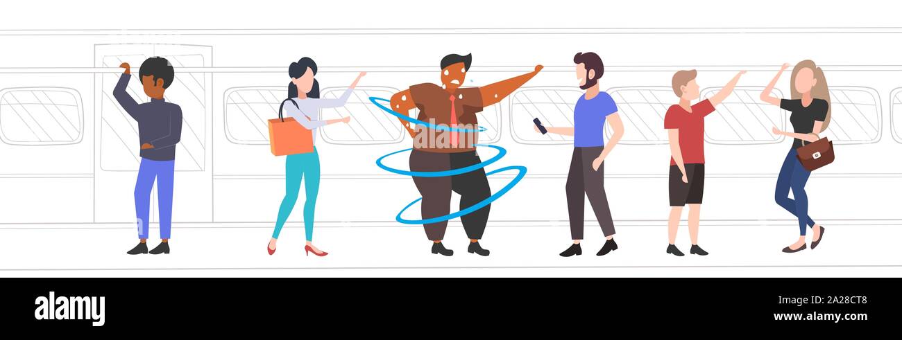 fat obese man inside subway metro train overweight african american ...