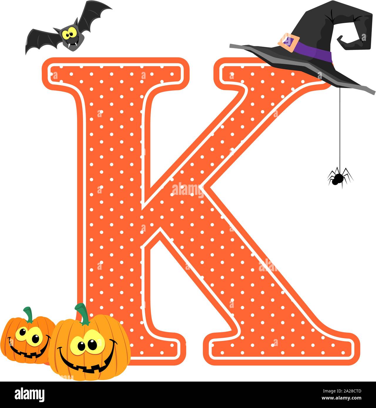 capital letter k with smiling pumpkins and halloween design elements ...