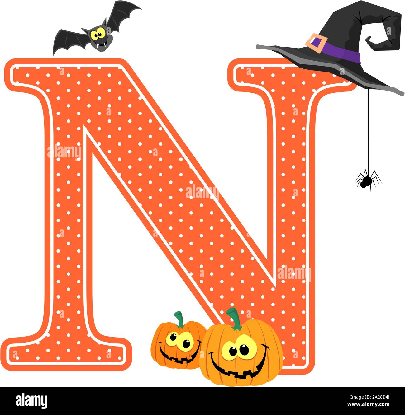 capital letter n with smiling pumpkins and halloween design elements ...