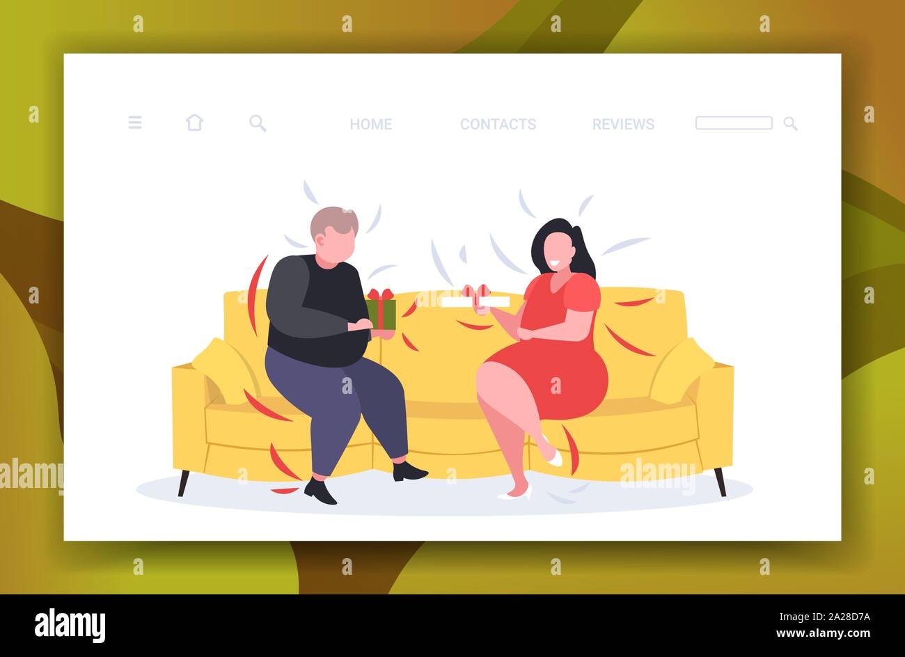 fat overweight couple giving surprises gift boxes to each other obese ...