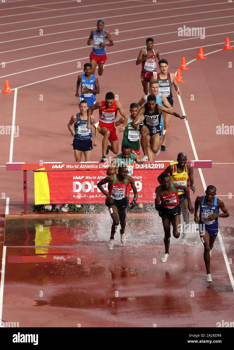 General view of action in the Men's 3000m Steeplechase Heat three ...