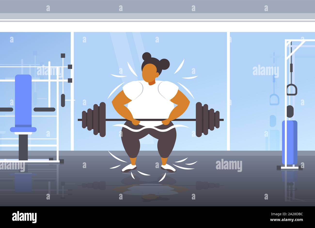 fat obese woman lifting barbell overweight african american girl cardio ...