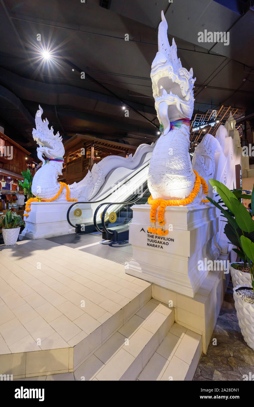 Bangkok , Thailand - 17 Sep, 2019 : Big serpent statue at escalator of ...