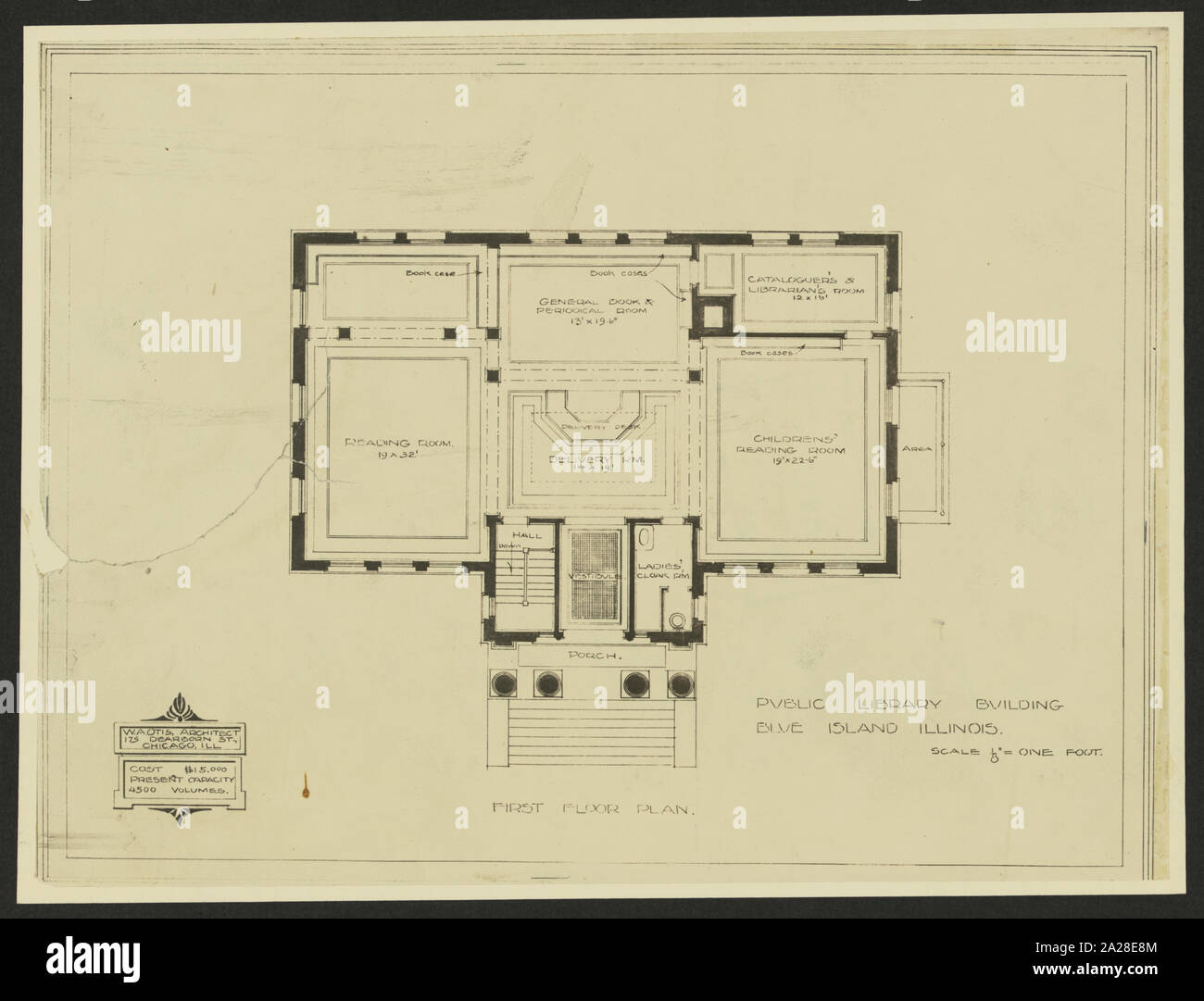 Public library building, Blue Island, Illinois. First floor plan Stock ...