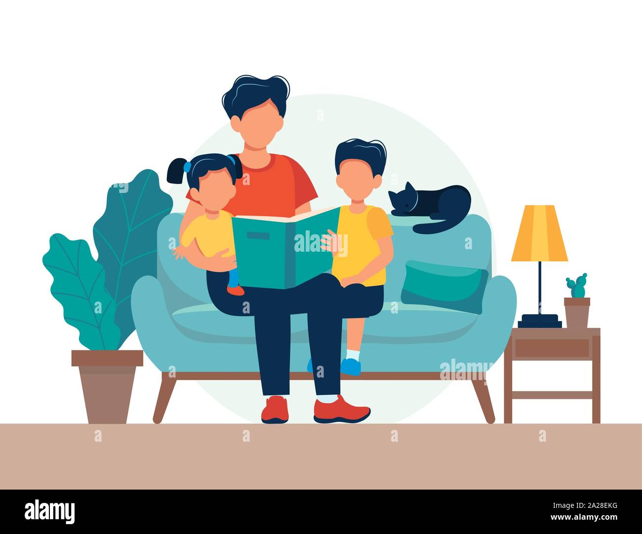 Kids reading bedtime dad Stock Vector Images - Alamy