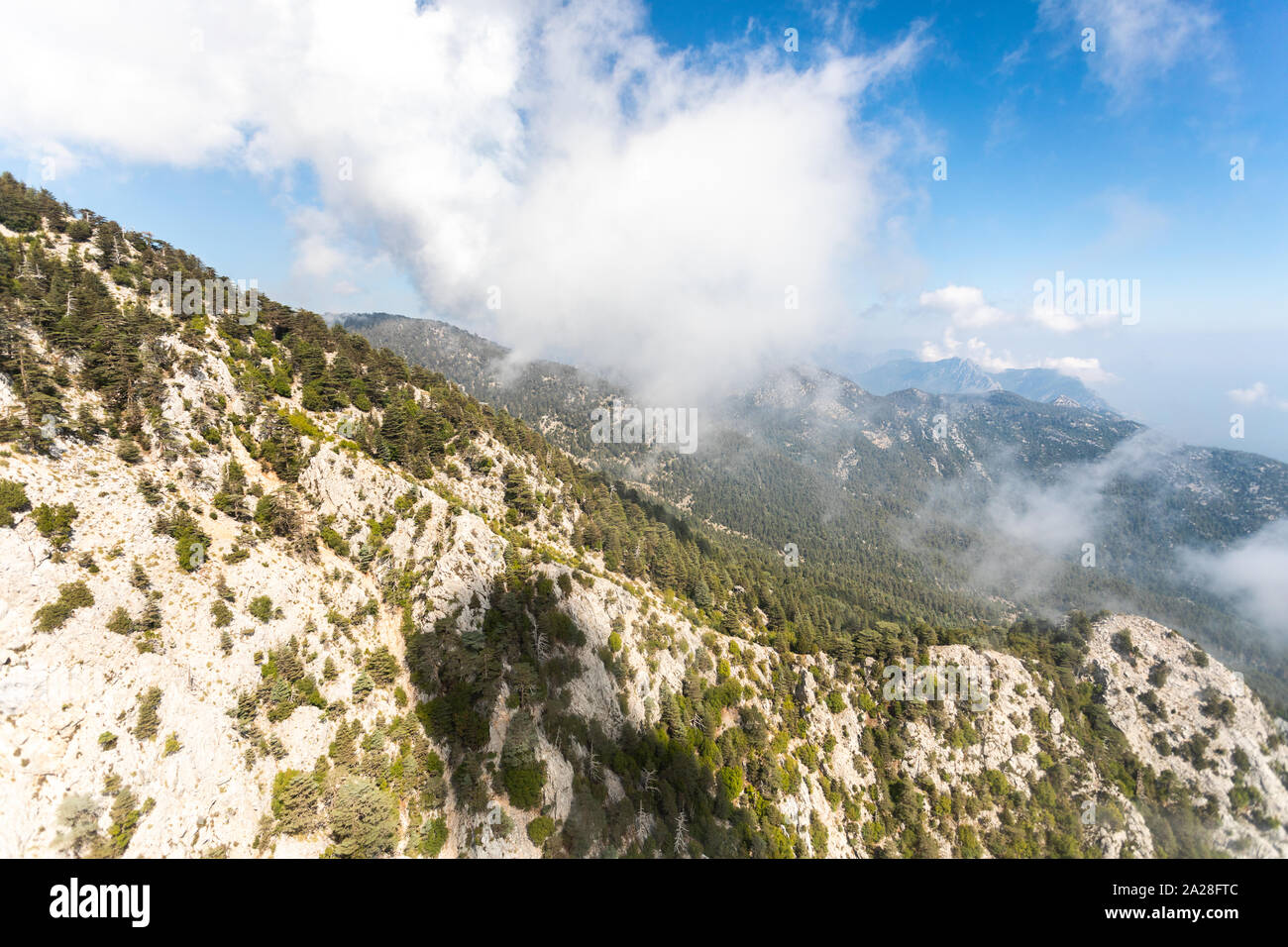 Aerial view of Taurus Mountain from the top of Tahtali Mountain near ...