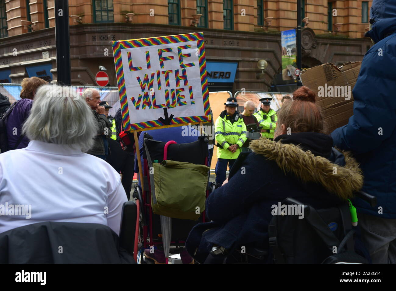 Disability cuts ptotest Stock Photo - Alamy