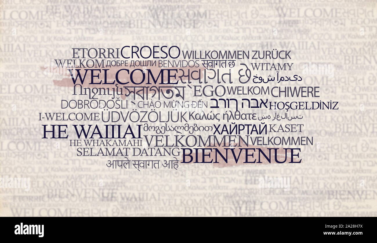 Welcome greetings different languages hi-res stock photography and ...