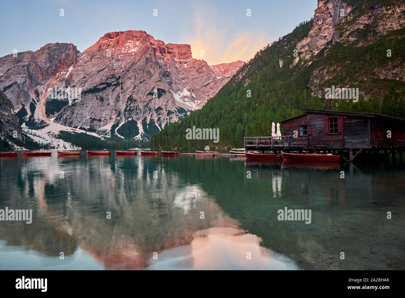 The landscape around Lake Braies or Pragser Wildsee located in Prags ...