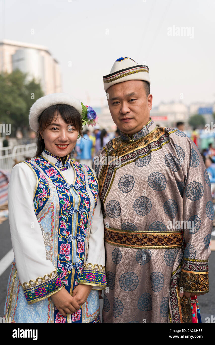 Beijing, China. 1st Oct, 2019. An Long of Yugur ethnic group and his ...