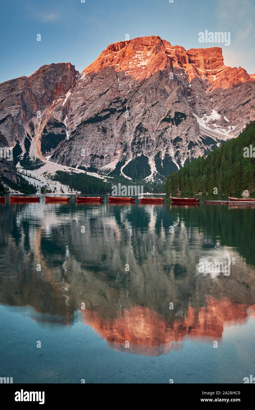 The landscape around Lake Braies or Pragser Wildsee located in Prags ...