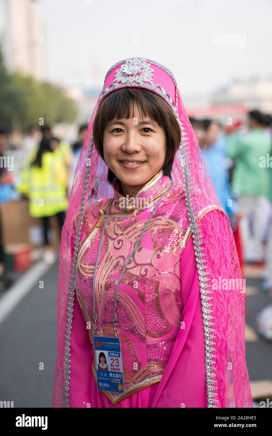 Beijing, China. 1st Oct, 2019. Ma Hui of Hui ethnic group poses for a ...