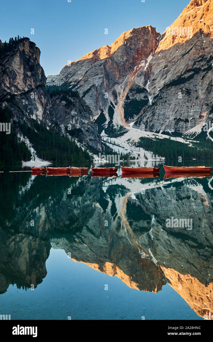 The landscape around Lake Braies or Pragser Wildsee located in Prags ...