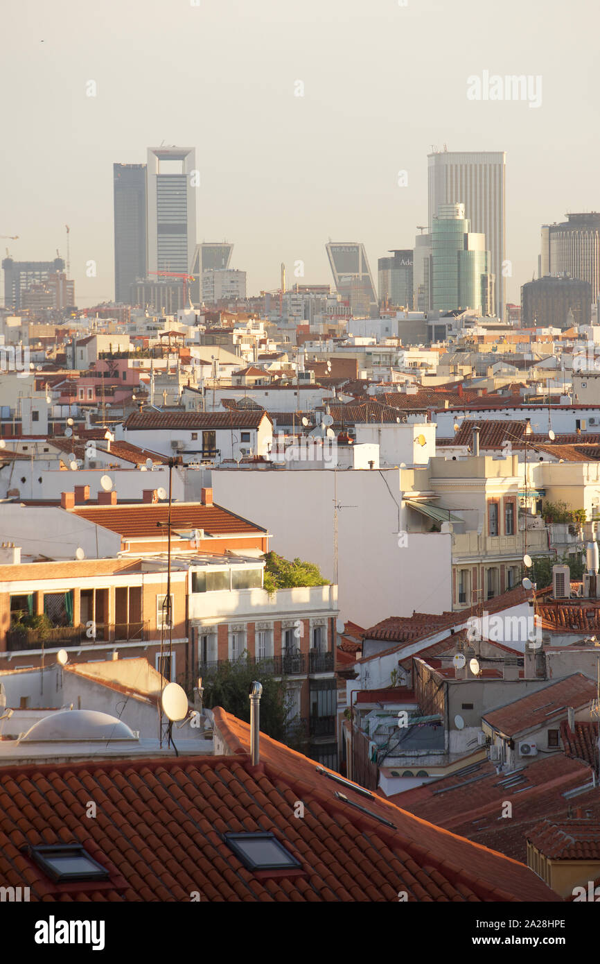 View of Madrid including the Gates of Europe twin towers Stock Photo ...