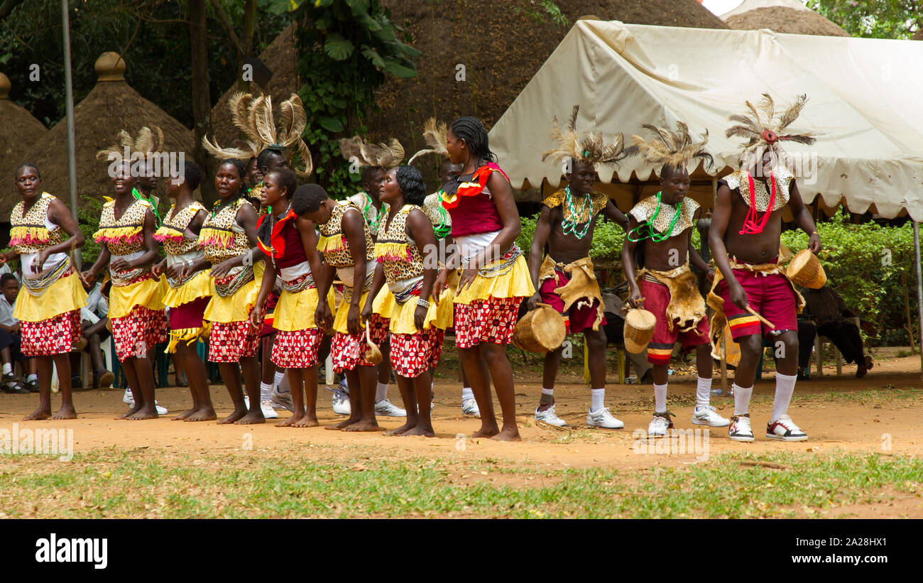 KAMPALA, UGANDA - OCTOBER 03, 2012. Traditonal dance group performs ...