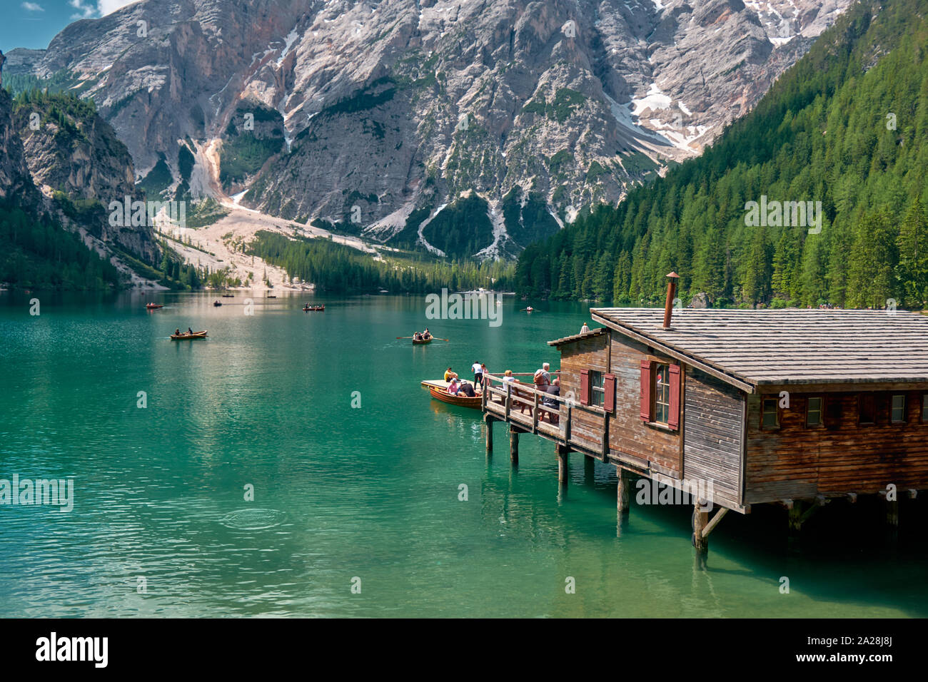 The landscape around Lake Braies or Pragser Wildsee located in Prags ...