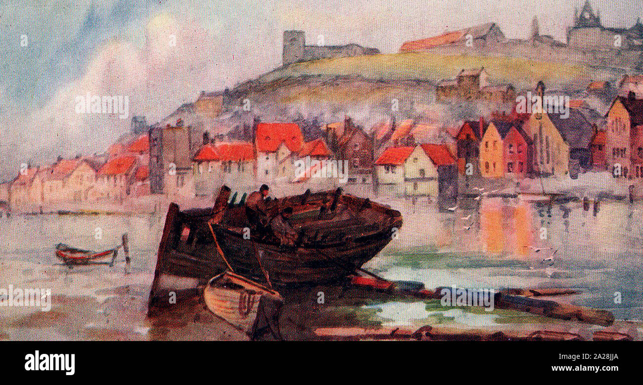 A very old colour postcard captures a scene in the upper harbour of ...