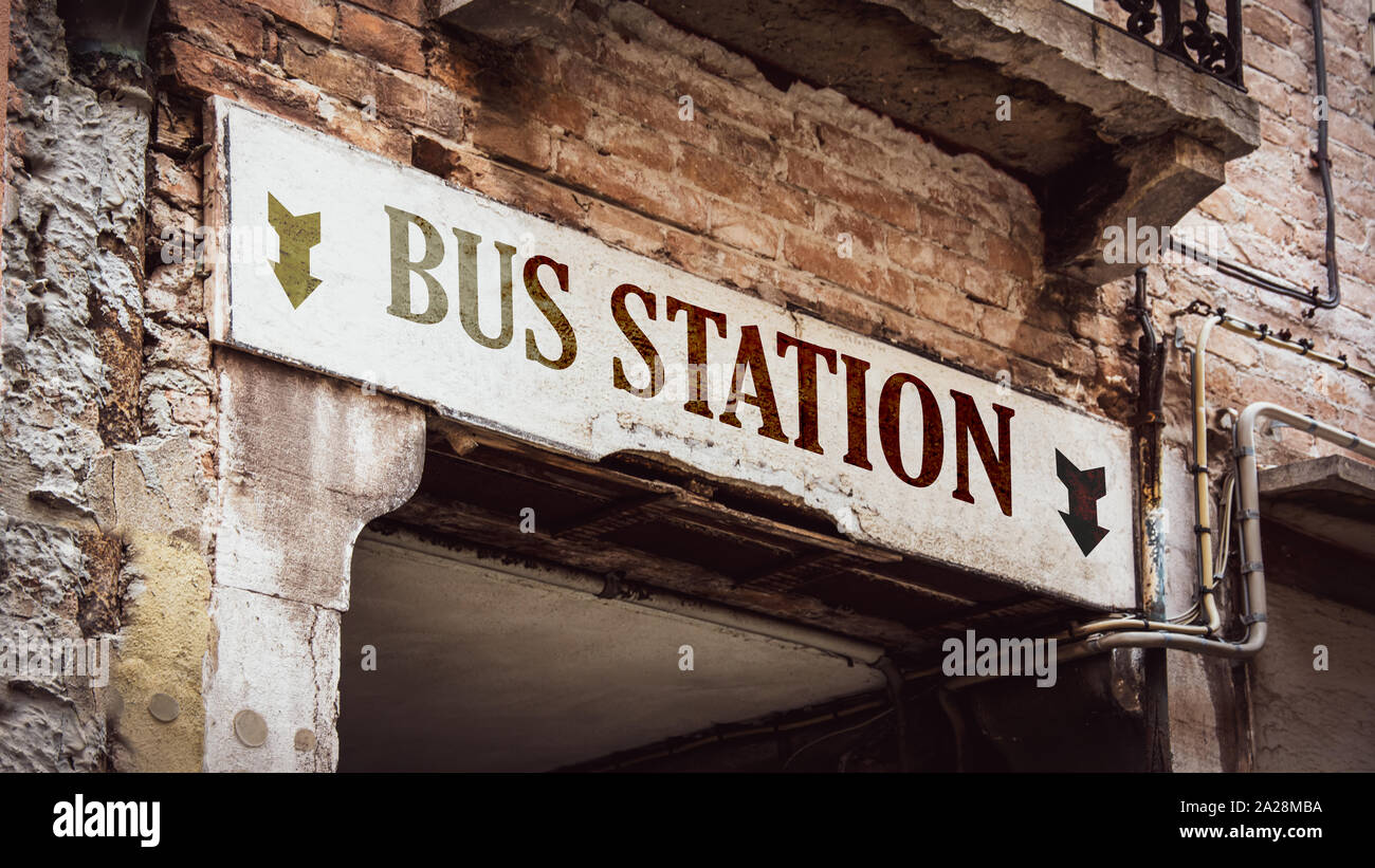 Street Sign the Direction Way to Bus Station Stock Photo - Alamy