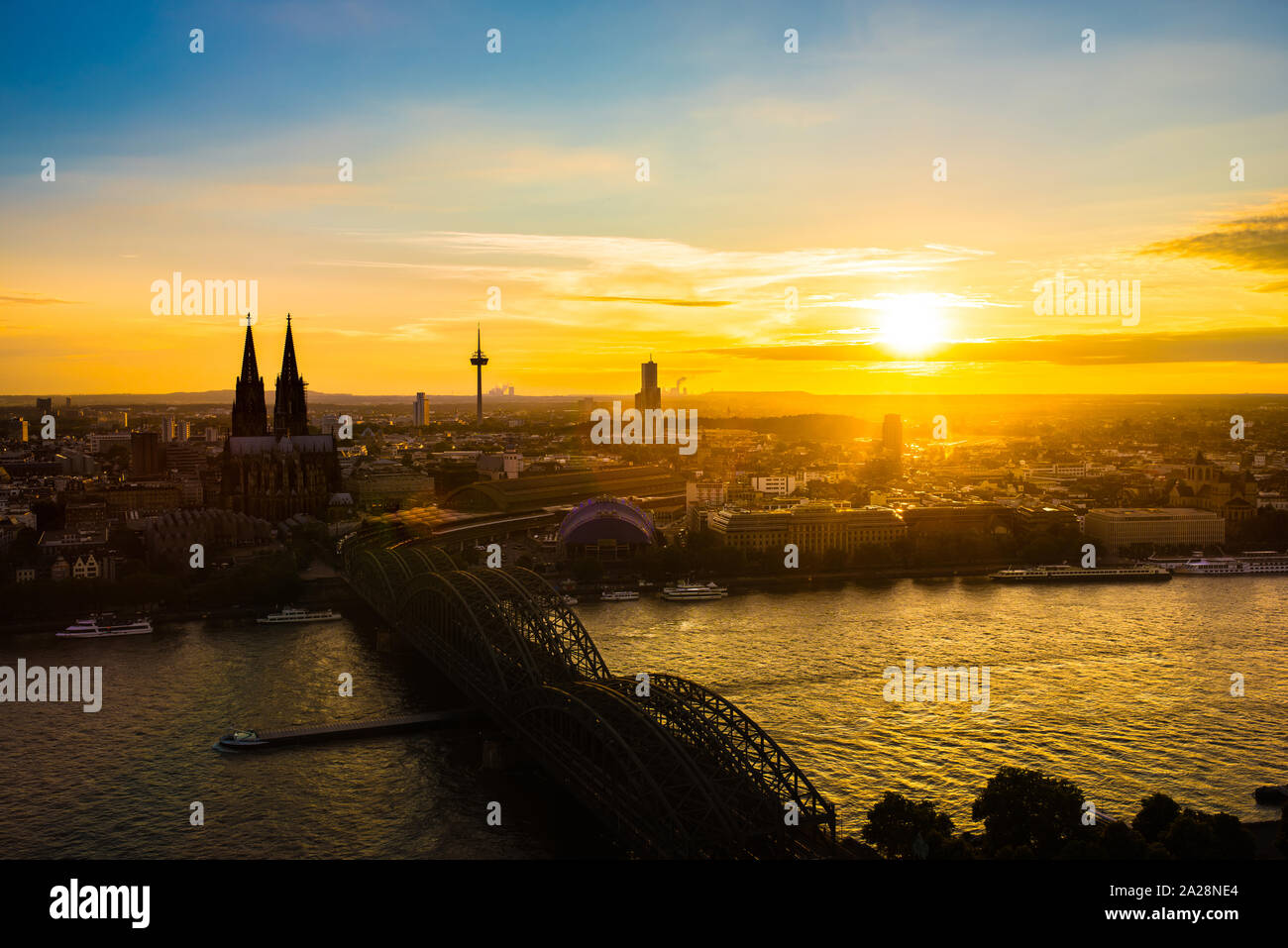 Cologne Cathedral at sunset, skyline of Cologne, Germany Stock Photo ...