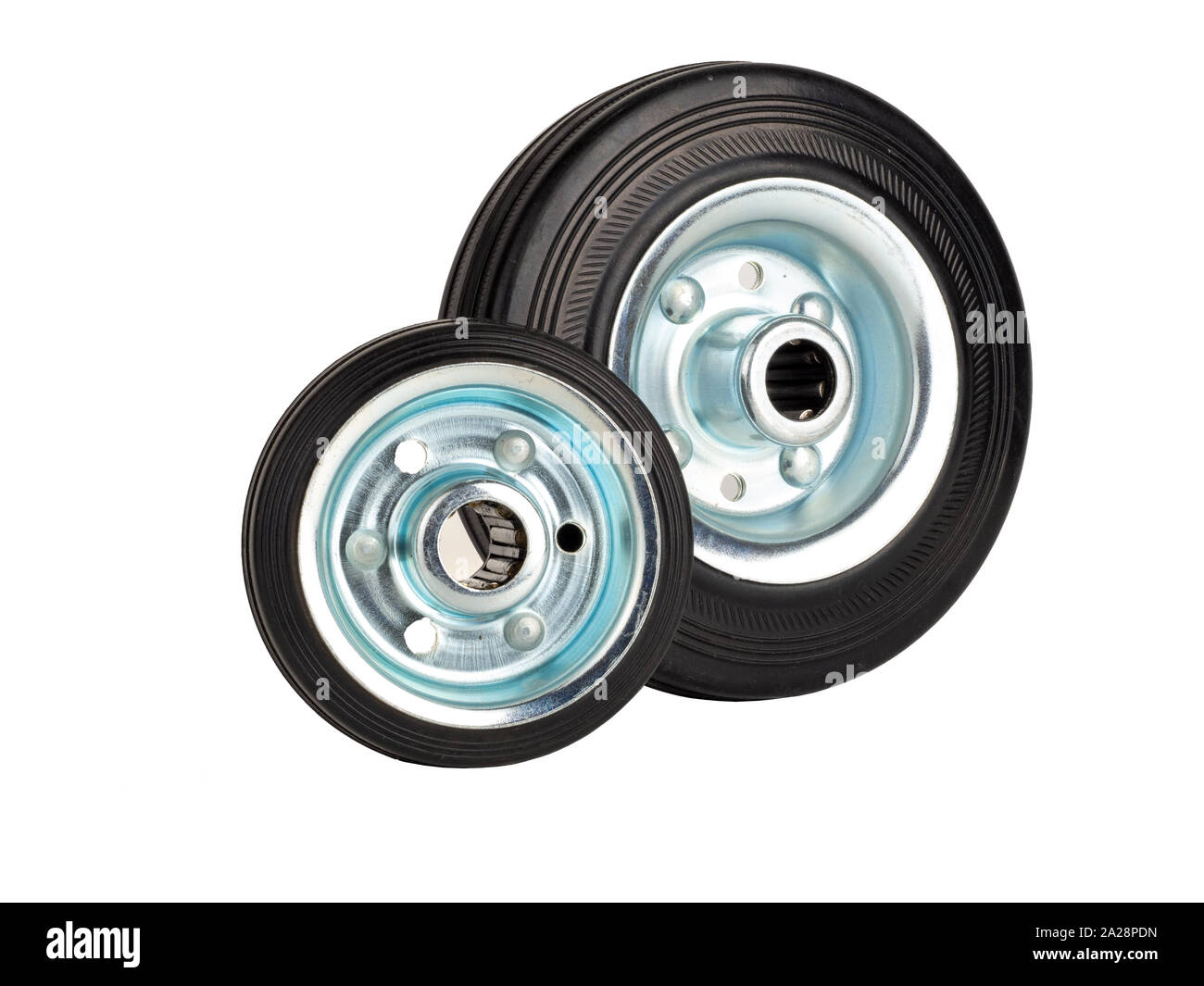 Steel industrial wheels with rubber tire Stock Photo - Alamy