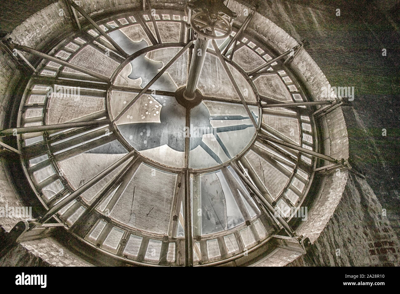 Vintage gravity driven clock tower mechanisms and dials Stock Photo - Alamy