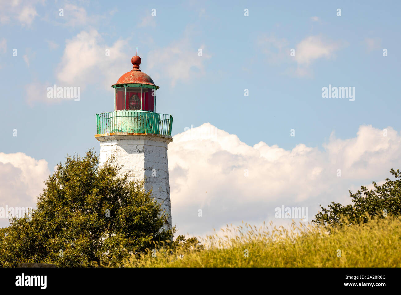 Close up on lamp in Old Point Comfort Lighthouse in Fort Monroe ...