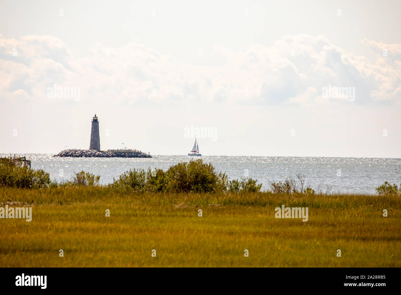 New Point Comfort Lighthouse on shores of Chesapeake Bay in rural ...