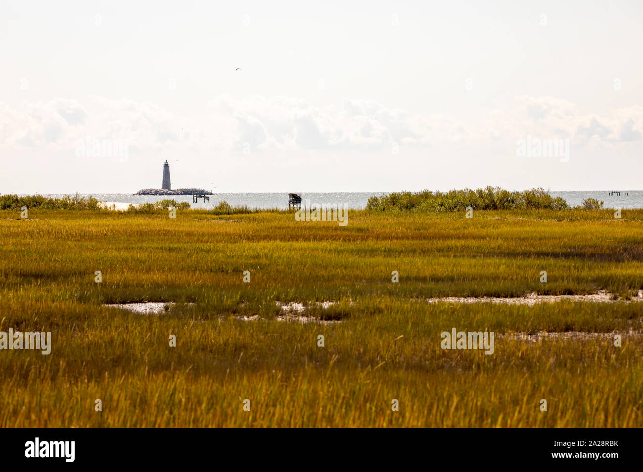 New Point Comfort Lighthouse on shores of Chesapeake Bay in rural ...