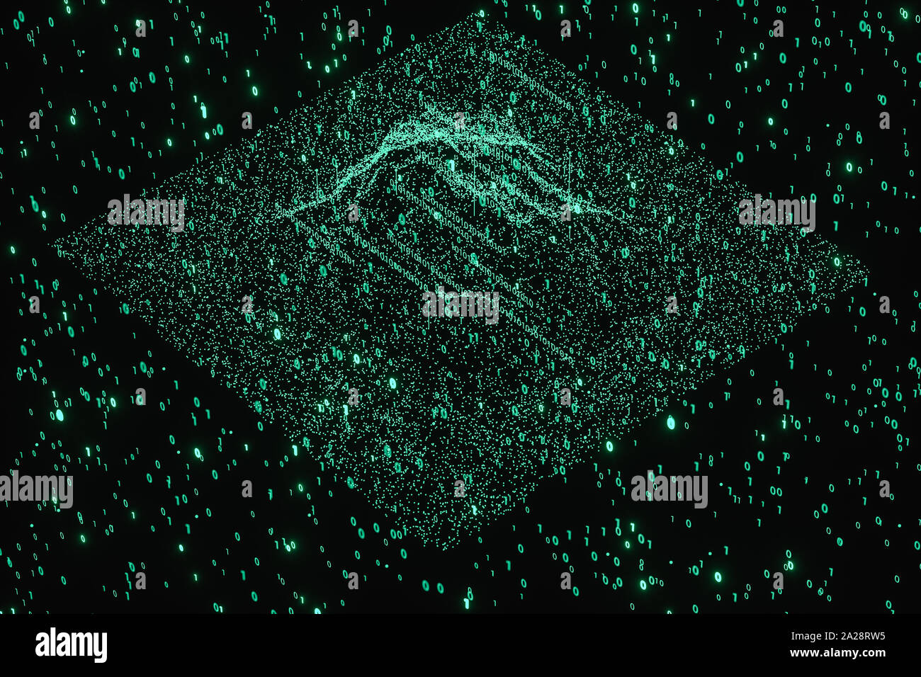 Glowing binary digit with dark background, 3d rendering. Computer ...