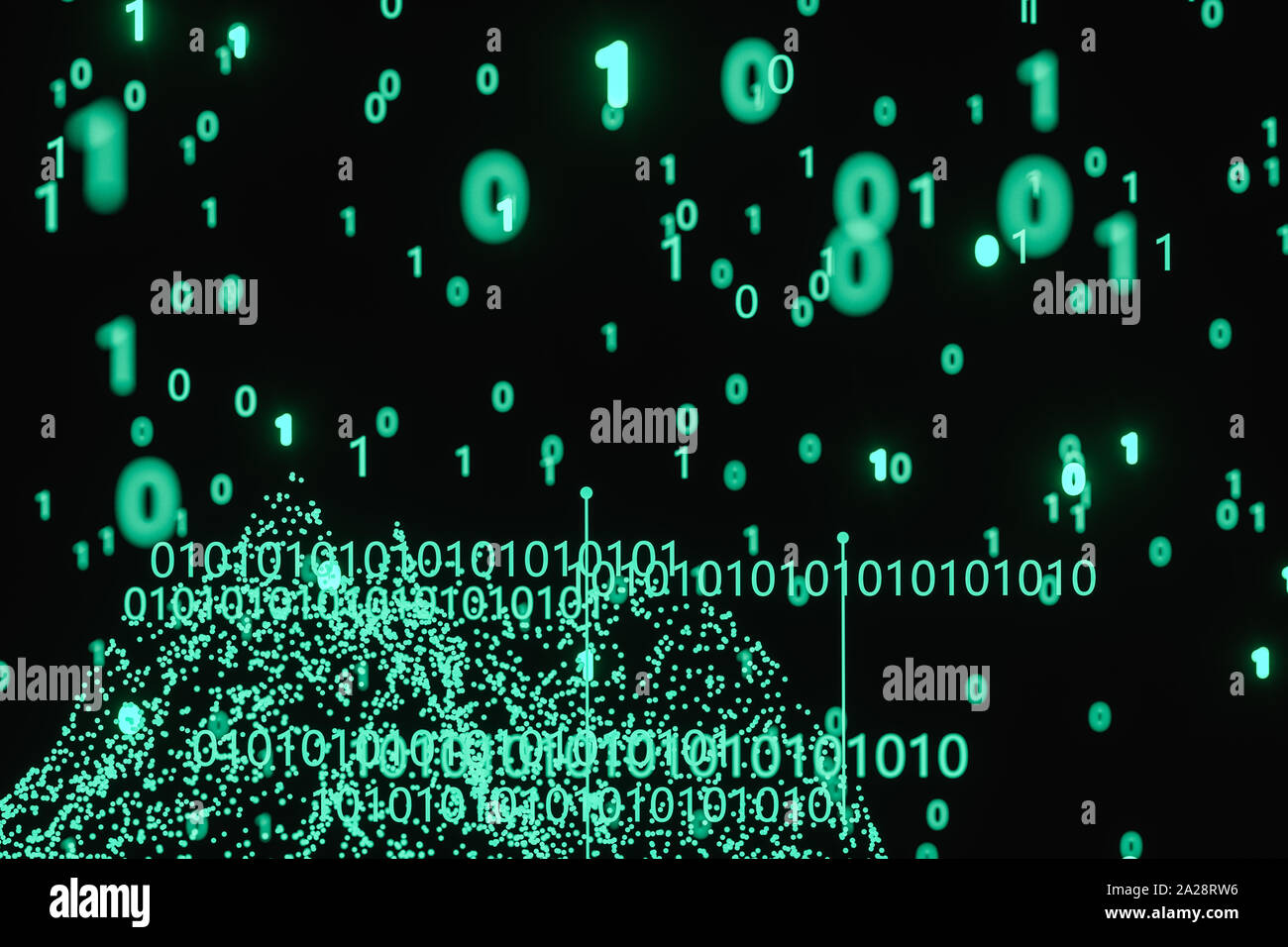 Glowing binary digit with dark background, 3d rendering. Computer ...