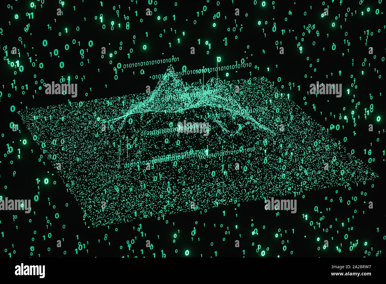 Glowing binary digit with dark background, 3d rendering. Computer ...