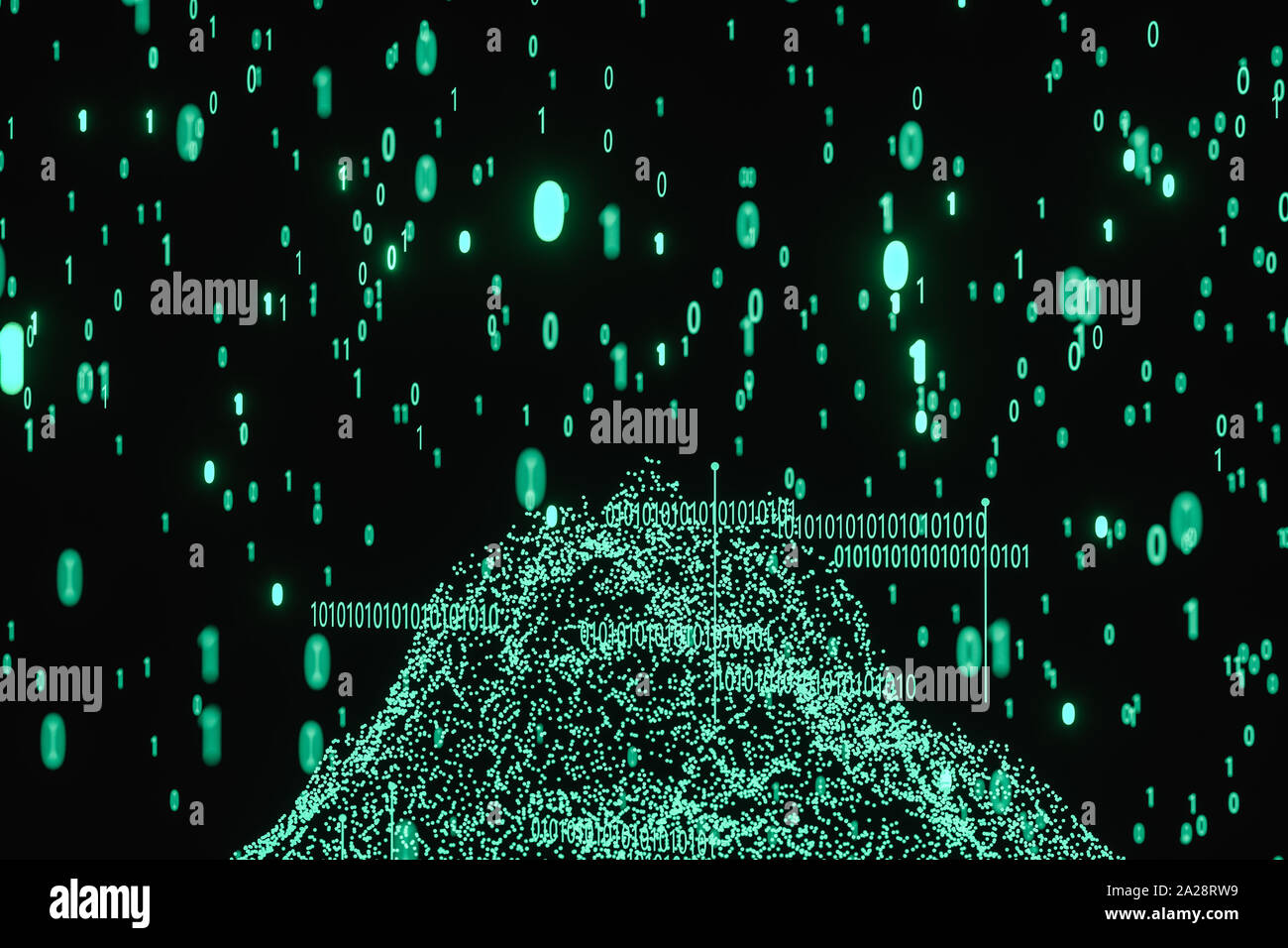 Glowing binary digit with dark background, 3d rendering. Computer ...