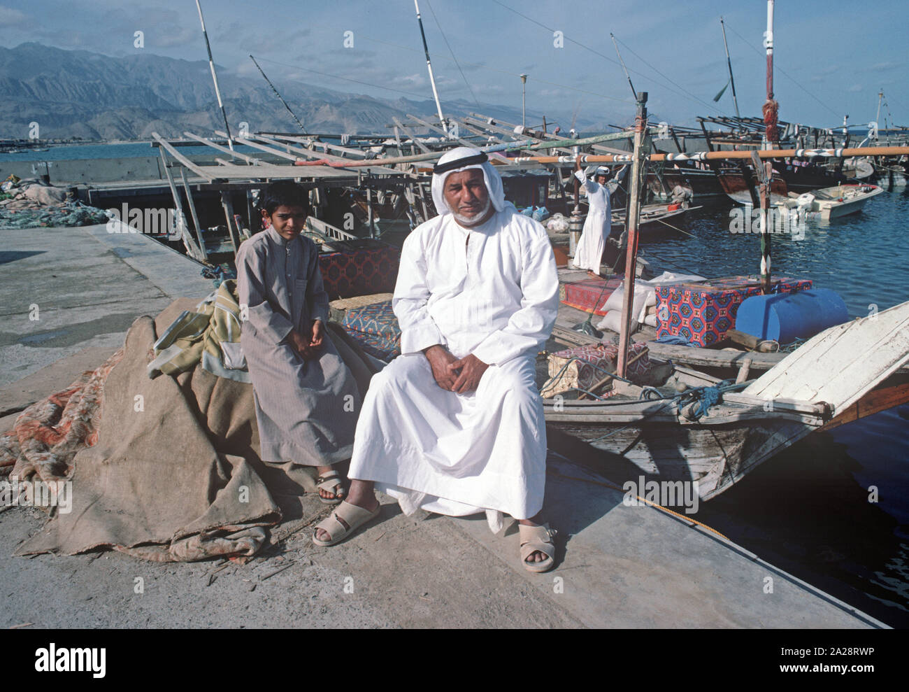 Fisherman and fishing dhows, Arabia Gulf, Sharjah, United Arab Emirates ...