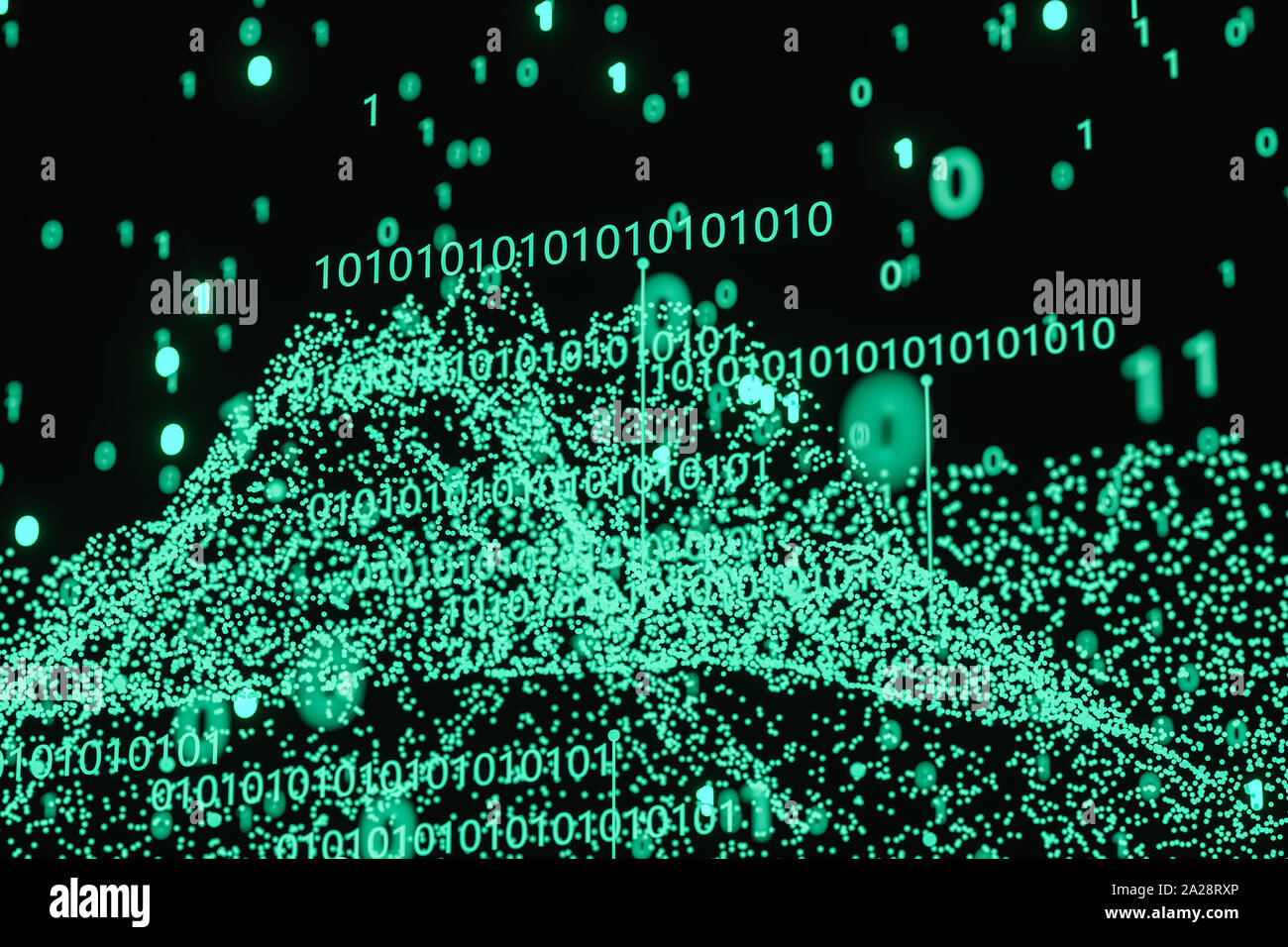Glowing binary digit with dark background, 3d rendering. Computer ...