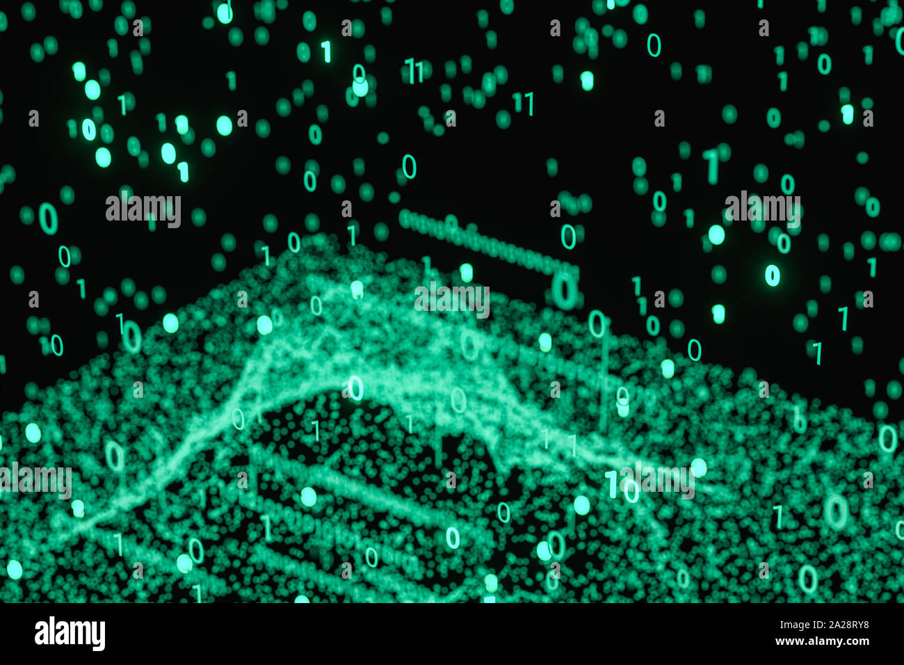Glowing binary digit with dark background, 3d rendering. Computer ...