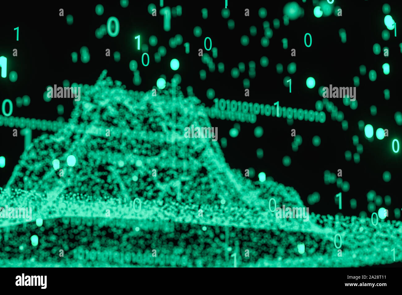 Glowing binary digit with dark background, 3d rendering. Computer ...