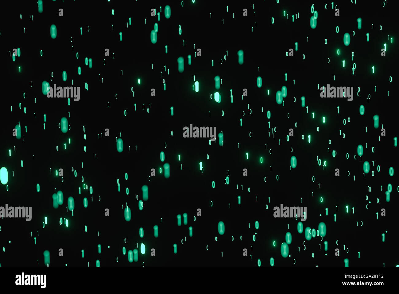 Glowing binary digit with dark background, 3d rendering. Computer ...