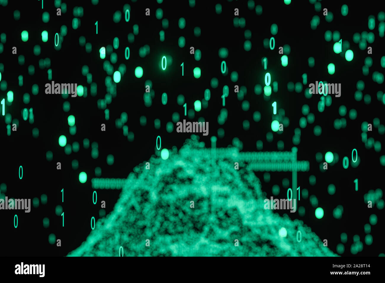 Glowing binary digit with dark background, 3d rendering. Computer ...