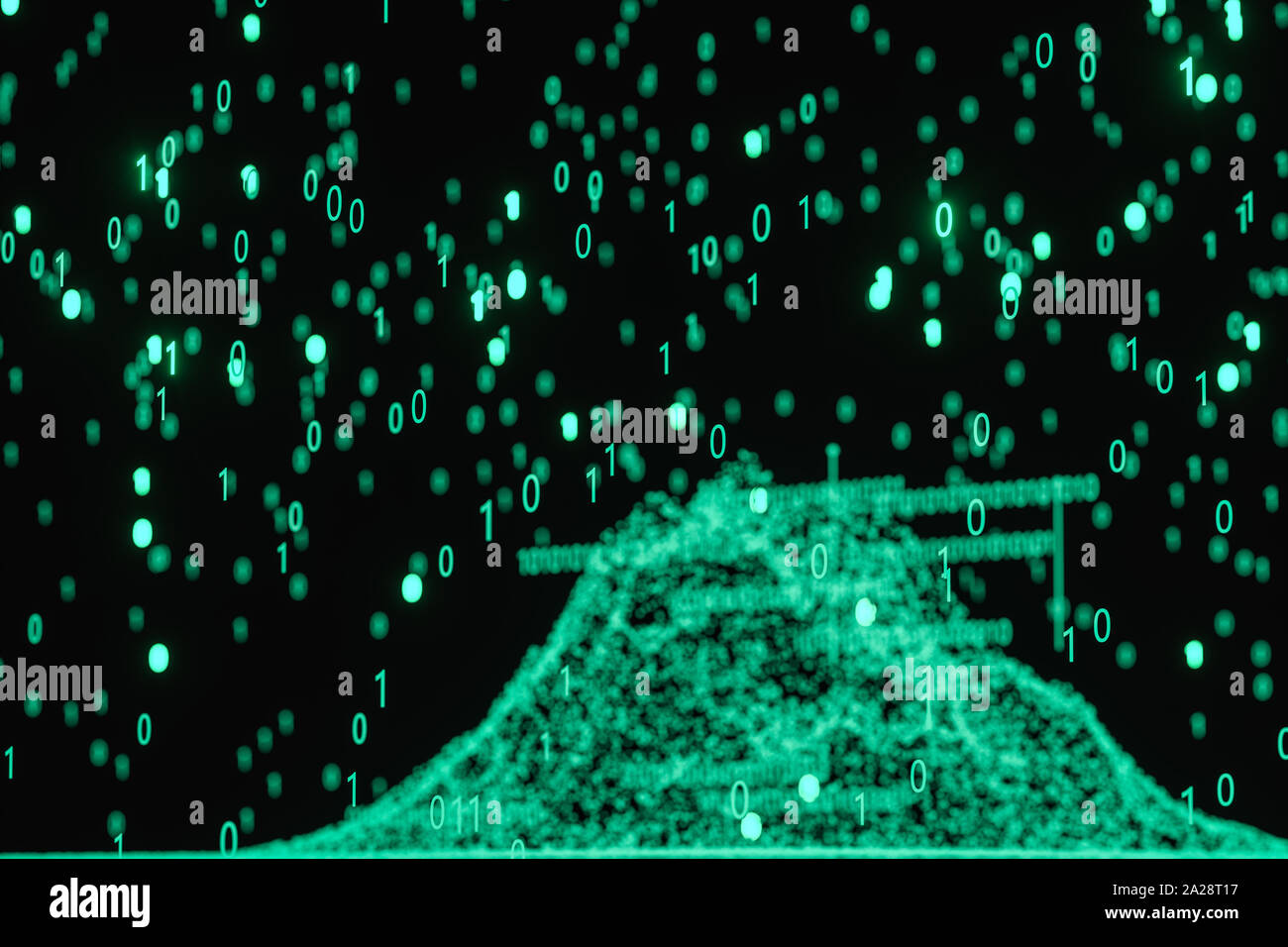 Glowing binary digit with dark background, 3d rendering. Computer ...