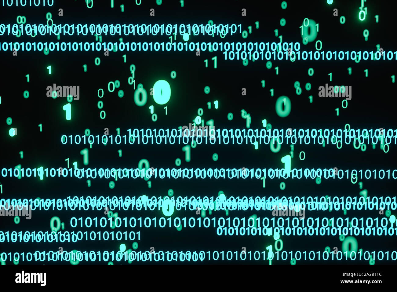 Glowing binary digit with dark background, 3d rendering. Computer ...