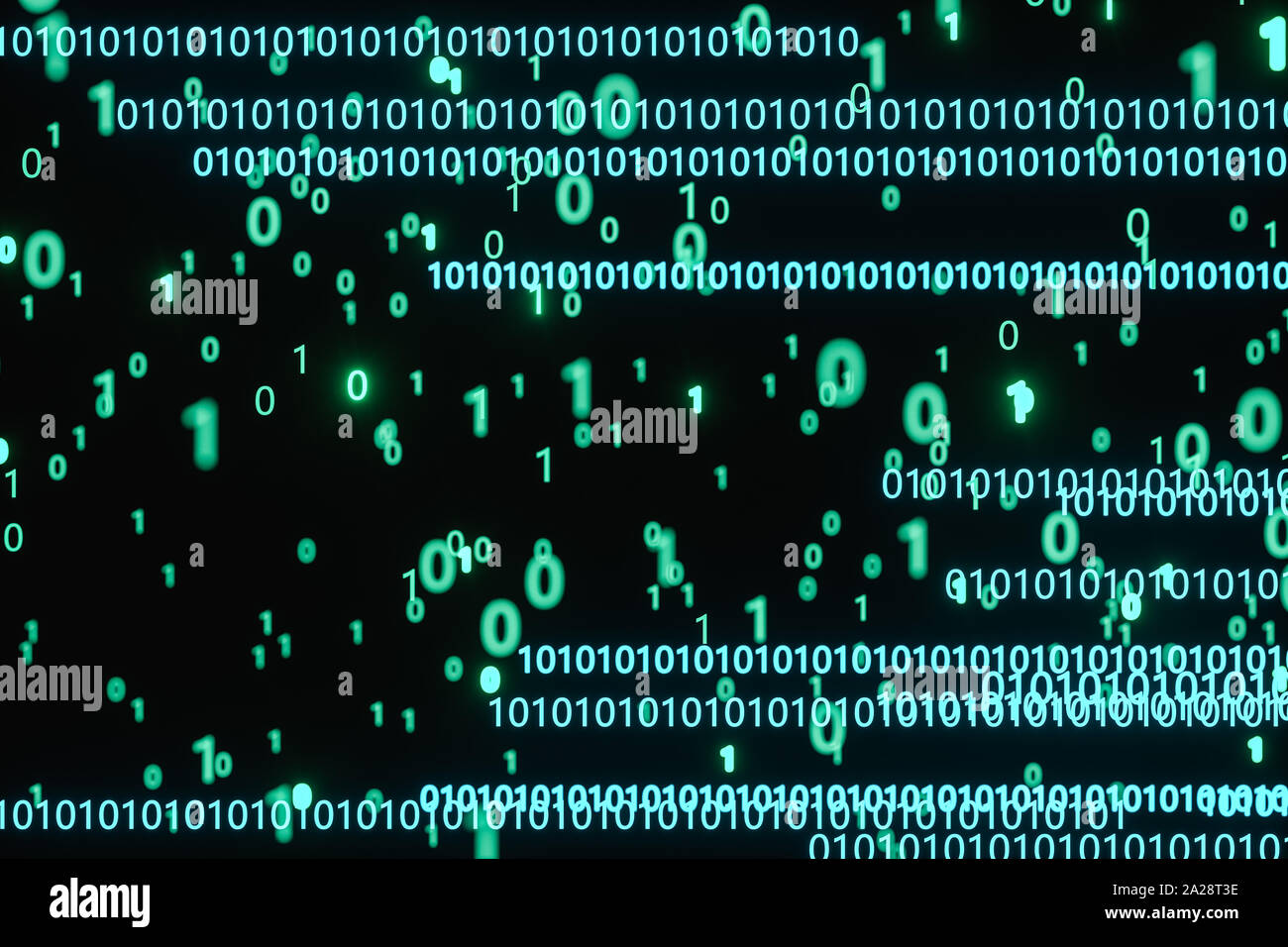 Glowing binary digit with dark background, 3d rendering. Computer ...